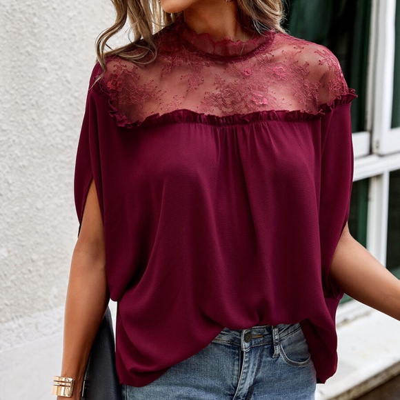 BellanBlue | Tops | 5 Floral Mesh Lace Blouse | Poshmark